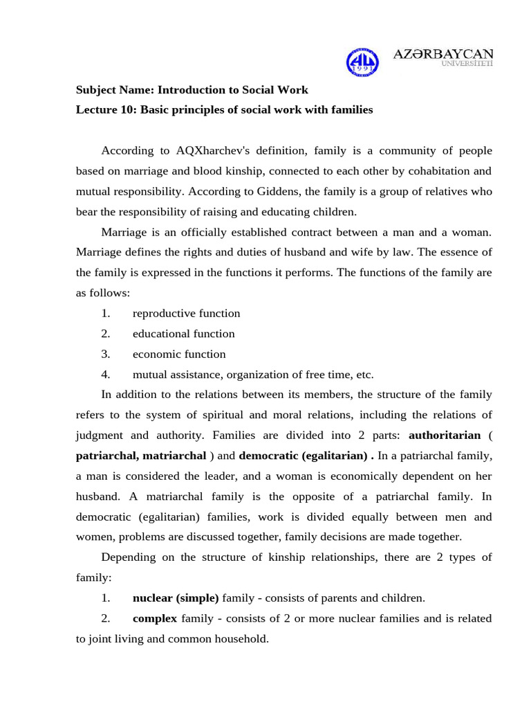 Family Support in Social Work Principles | PDF | Family | Marriage