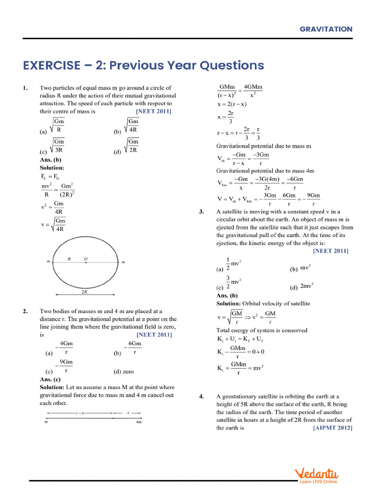 Gravitation Exercise - 2 Solutions | PDF