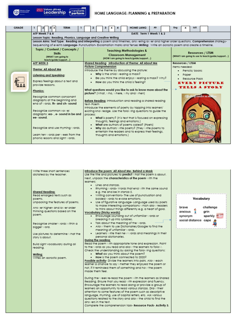 ENGLISH T1 Week 1&2 | PDF | Phonics | Poetry