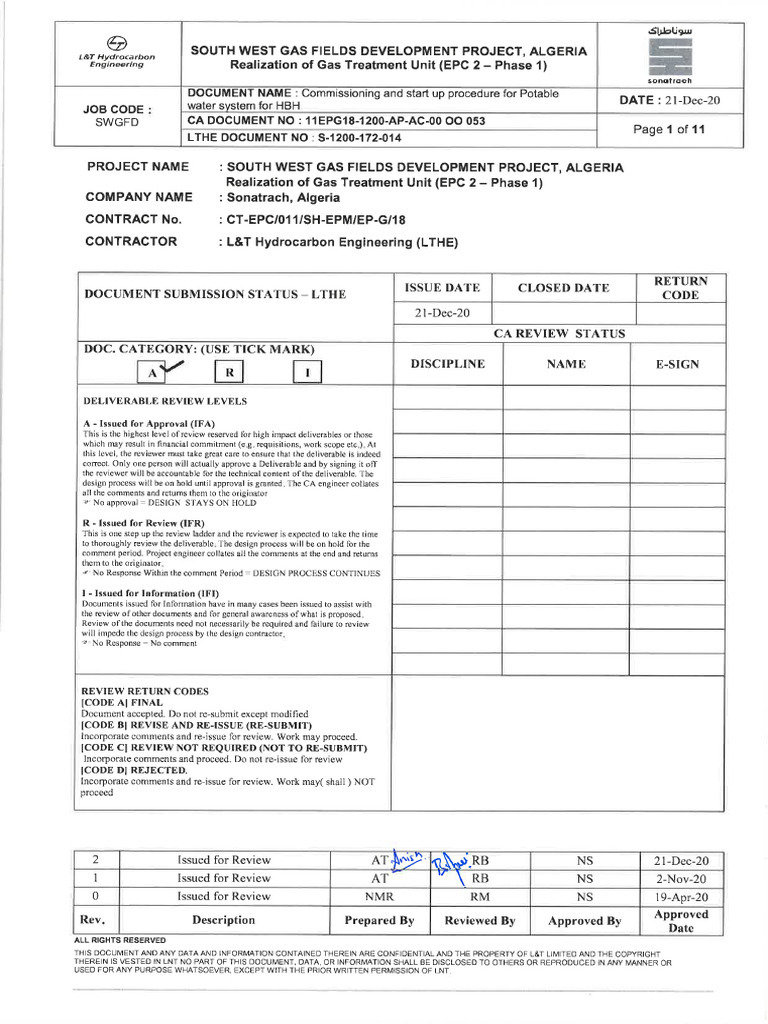 S-1200-172-014 - Commissioning & Start-Up Procedure For Potable Water ...
