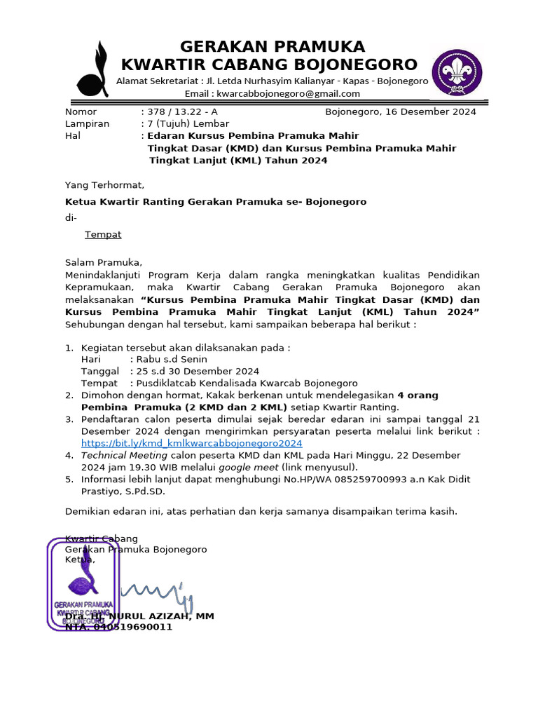 No 378 Edaran KMD Dan KML Bojonegoro 2024 | PDF