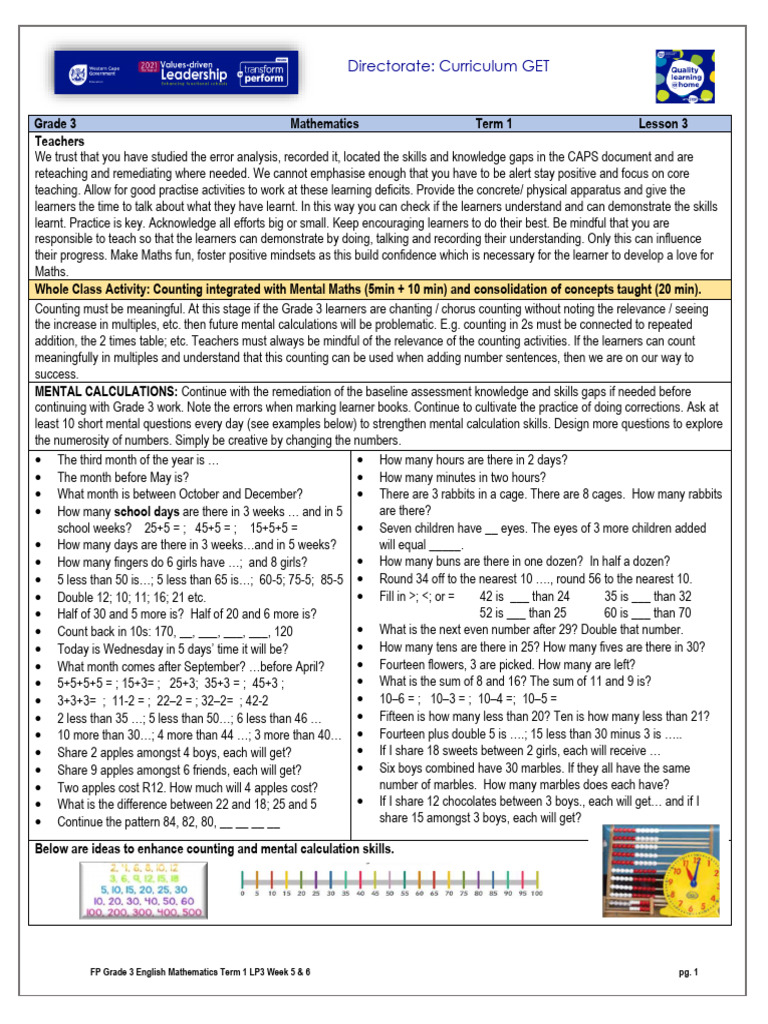 FP Grade 3 English Mathematics Term 1 LP3 Week 5&6 | PDF | Mathematics ...