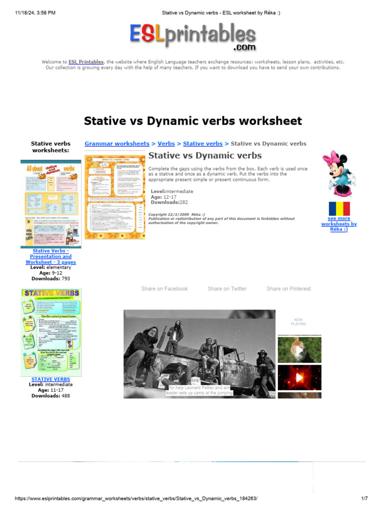 Stative Vs Dynamic Verbs - ESL Worksheet by Réka - ) | PDF | Semantics ...