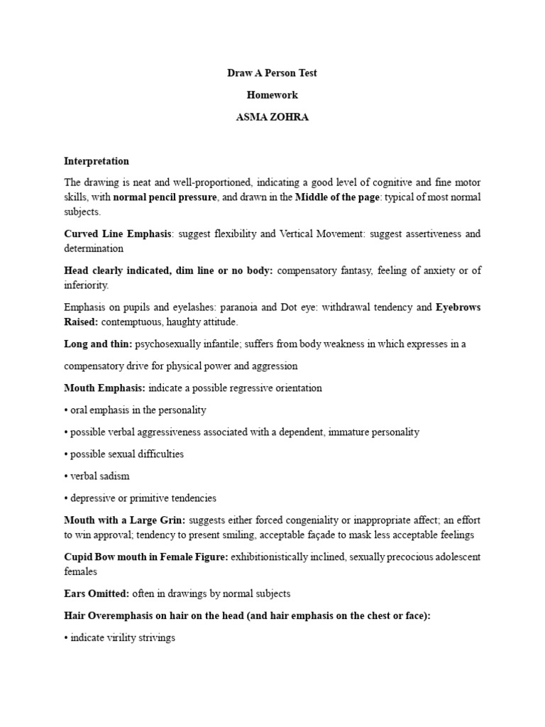 Draw A Person Test Interpretation Guide | PDF | Anxiety | Narcissism