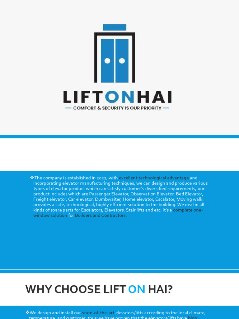 Lift On Hai Company Profile | PDF | Elevator | Manufactured Goods
