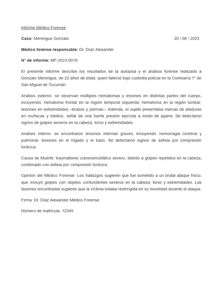 Informe Forense: Caso Gonzalo Merengue | PDF