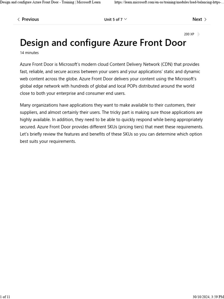 Design And Configure Azure Front Door Pdf Microsoft Azure Uniform