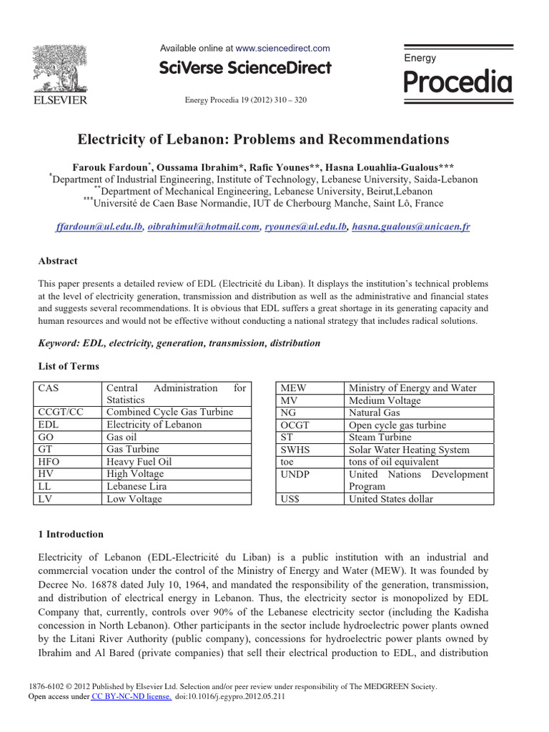 Electricity of Lebanon - Problems and Recommendations | PDF | Electric ...