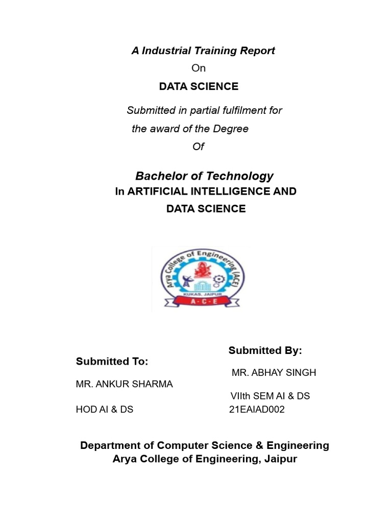 Data Science Industrial Training Report | PDF | Machine Learning ...