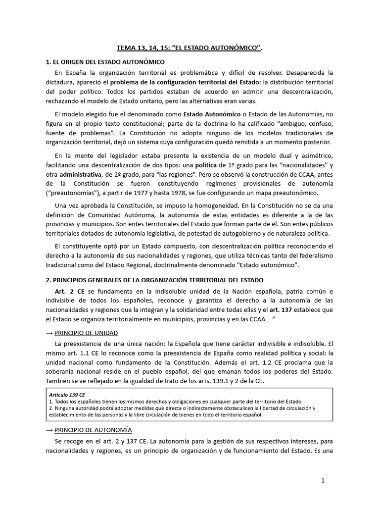 Ddff Tema 13, 14 y 15_ El Estado Autonomico | PDF | Estado (política ...