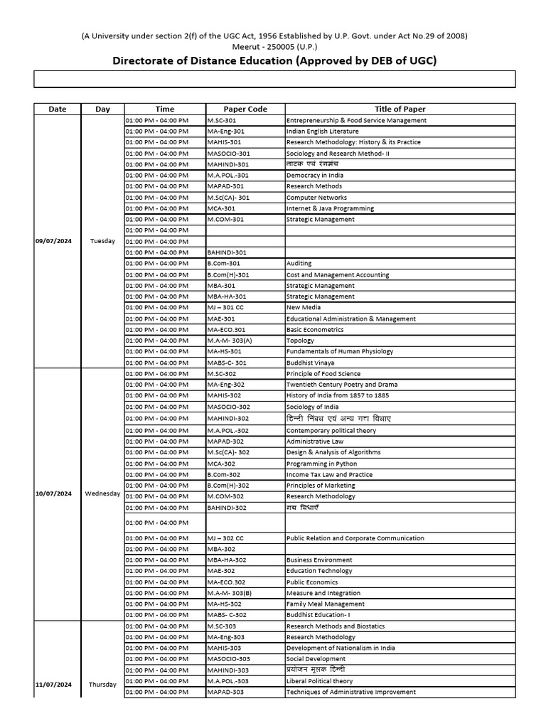 THIRD SEMESTER DATE SHEET OF CALENDAR BATCH-2024 | PDF