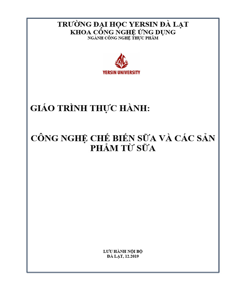 Giáo Trình Thực Hành CNCB Sữa Và Các Sản Phẩm Từ Sữa-1 | PDF