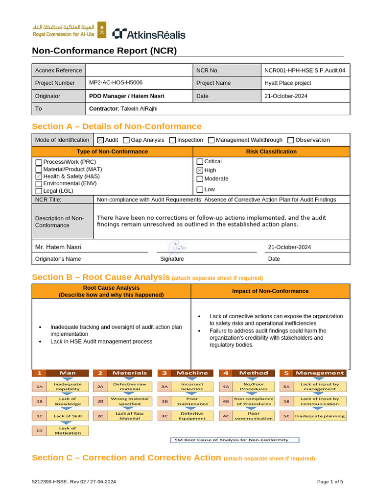 Non-Conformance Report for Hyatt Place | PDF | Audit | Business