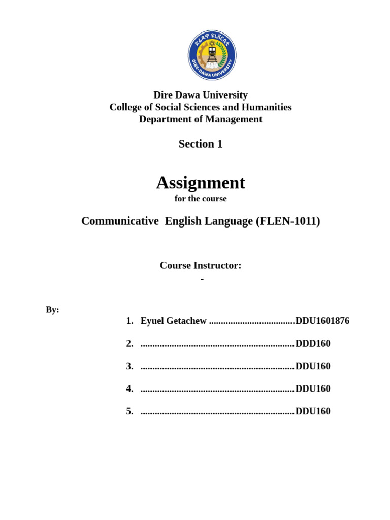 English Year2 Assignment Front Page | PDF