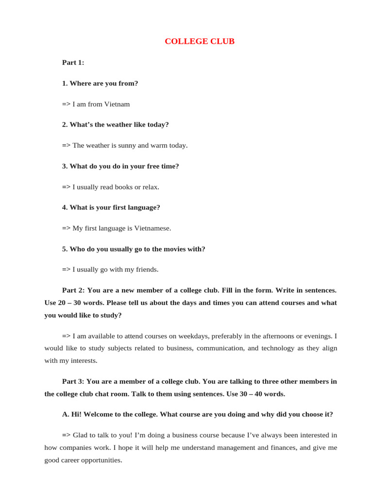 College Club Member Interaction Guide | PDF