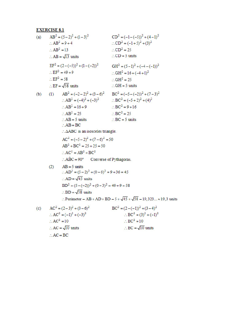 MEMO Analytical Geometry Chapter 8 Exercises | PDF
