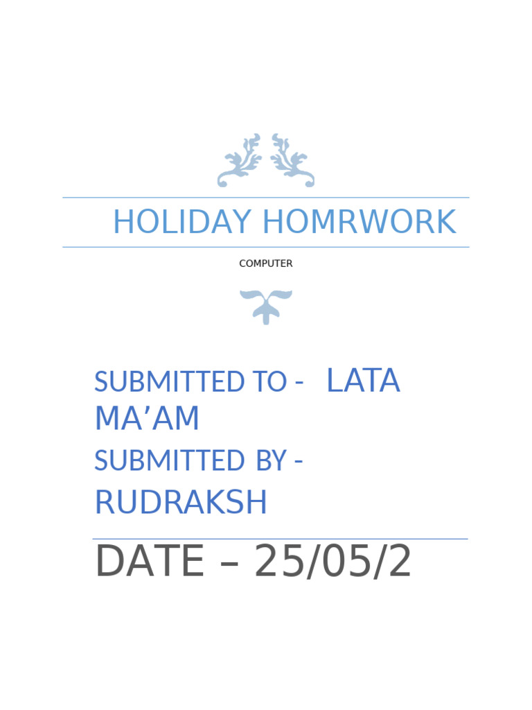 Holiday Homrwork | PDF
