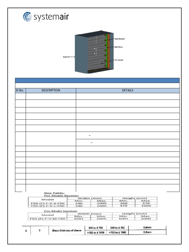 Fusible Link Fire Damper Specifications | PDF