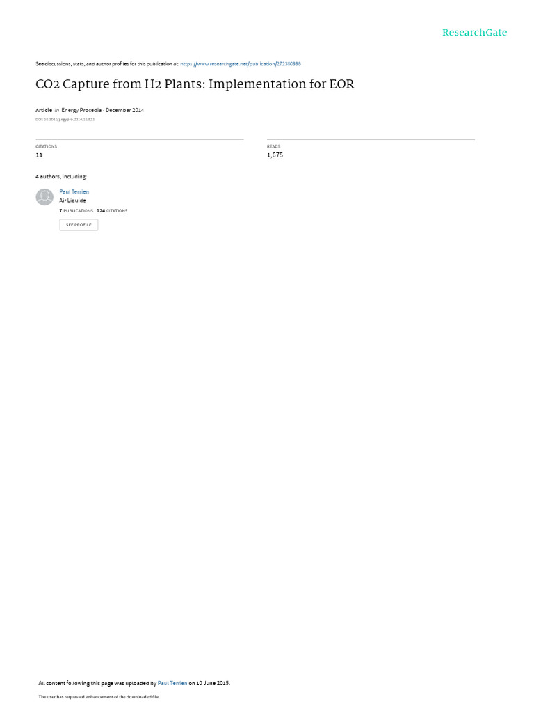 CO2 Capture From H2 Plants Implementation For EOR | PDF | Carbon ...