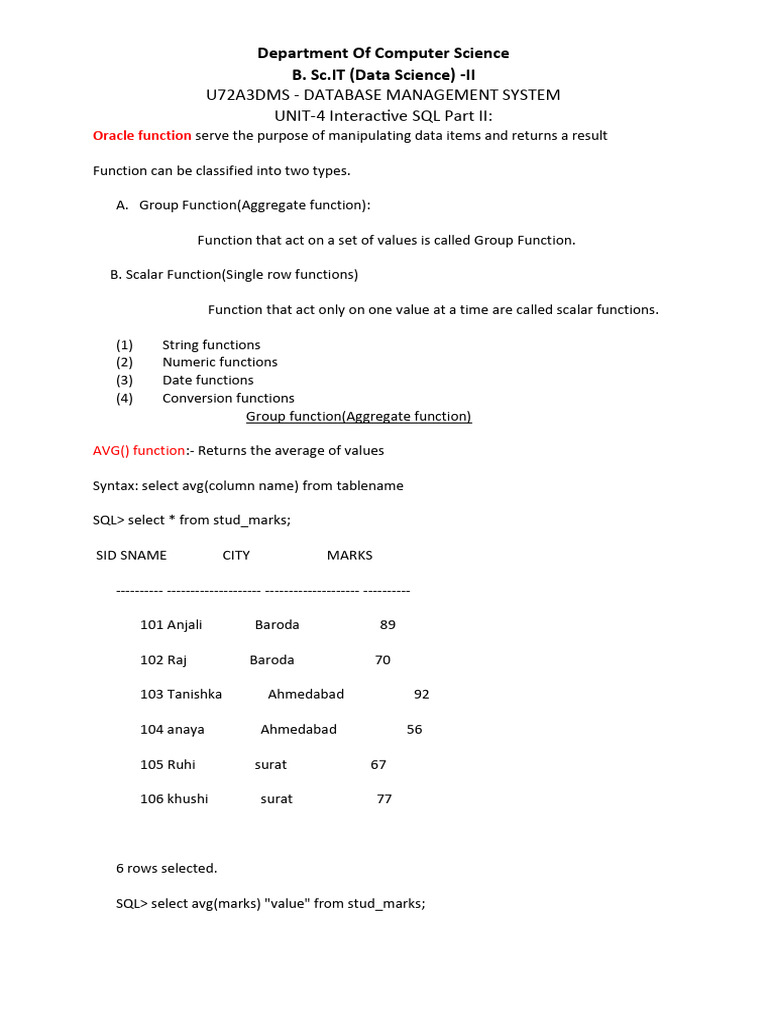UNIT4_SQL | PDF | Databases | Sql UNIT4_SQL | PDF | Databases | Sql