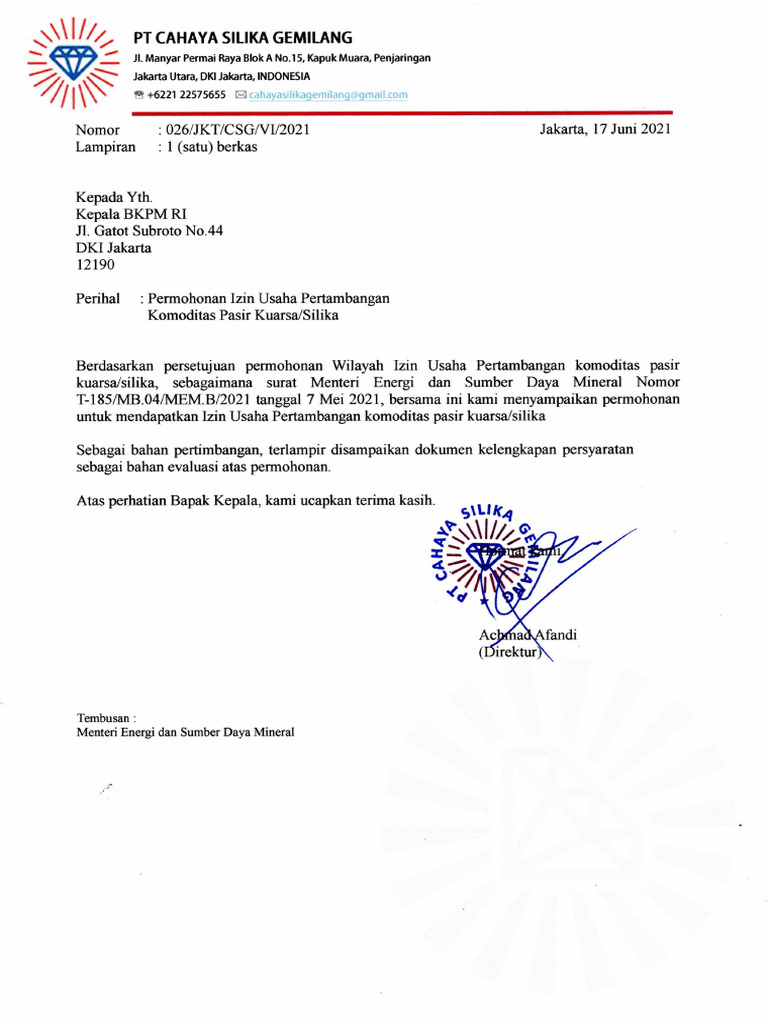 Permohonan IUP Eksplorasi PT CSG (199,3ha) | PDF