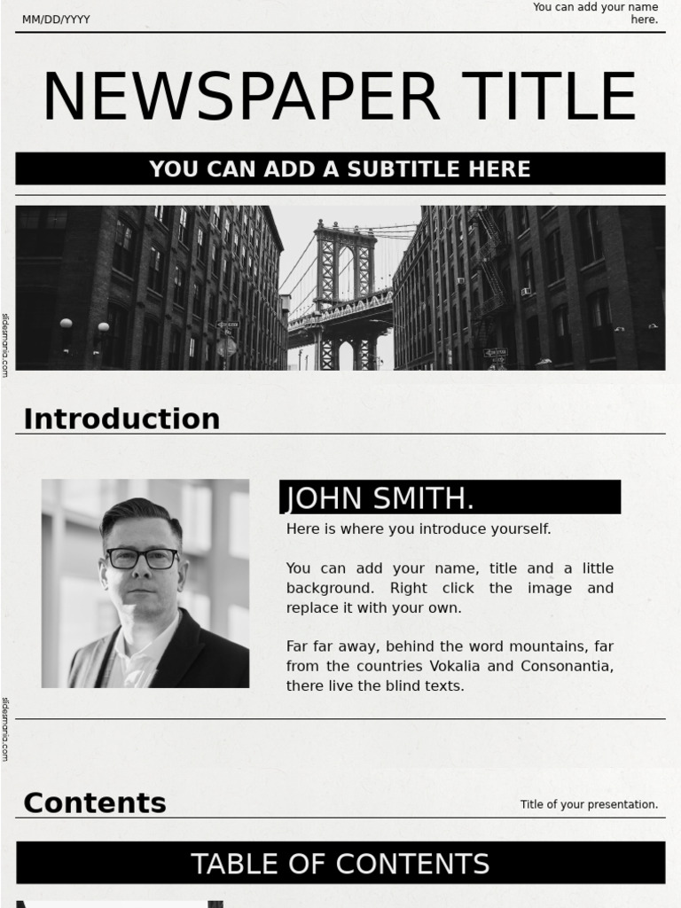 Newspaper Style Presentation Template SlidesMania | PDF