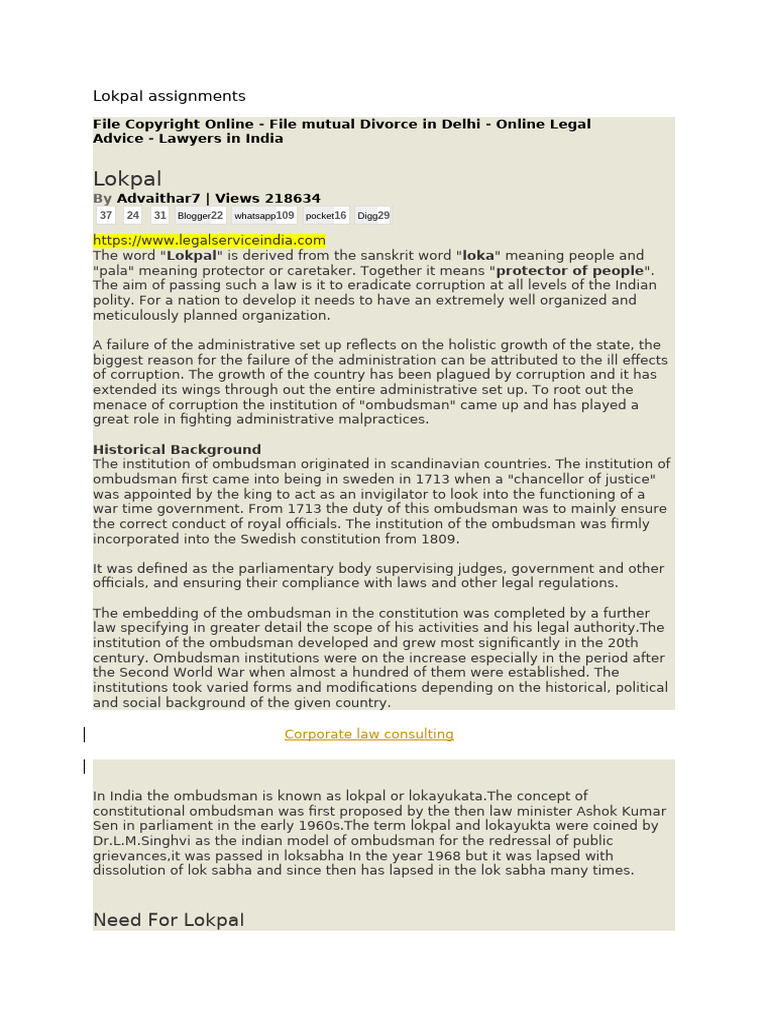 Lokpal assignments | PDF | Public Law | Government