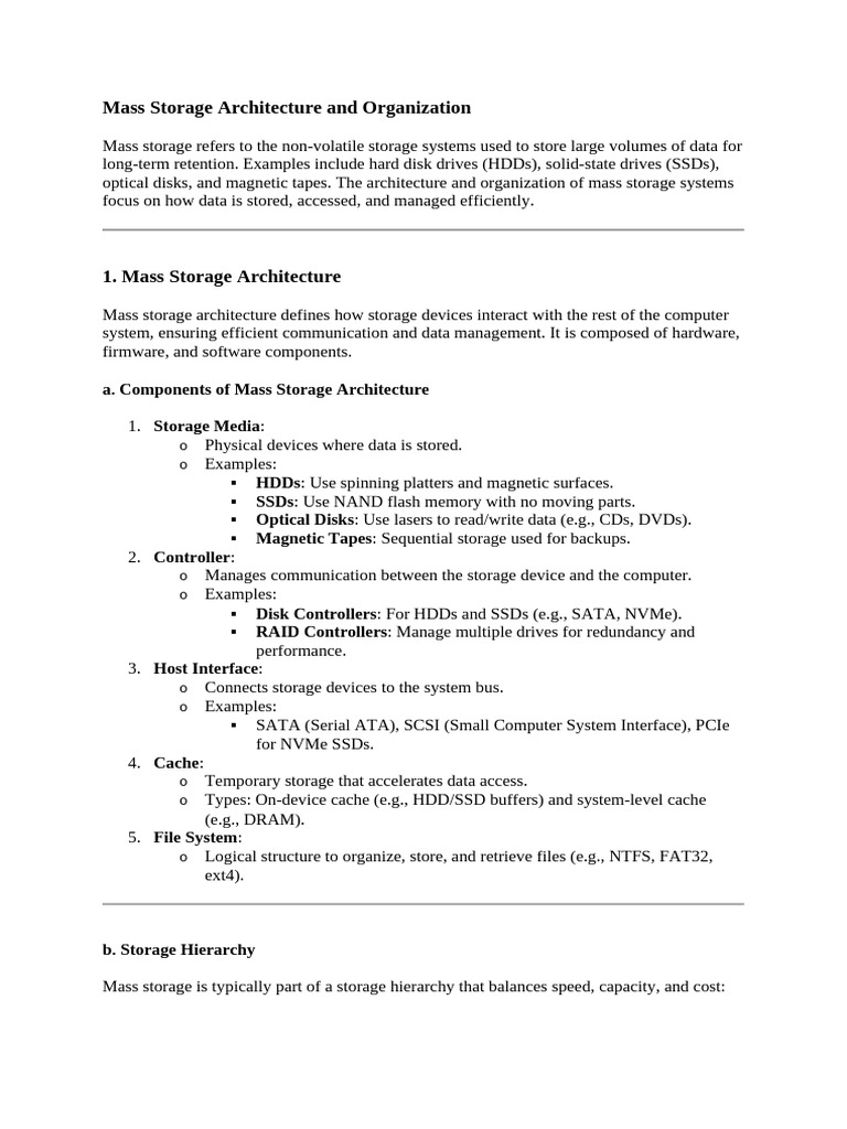 Mass Storage Architecture And Organization Pdf Hard Disk Drive Computer Data Storage