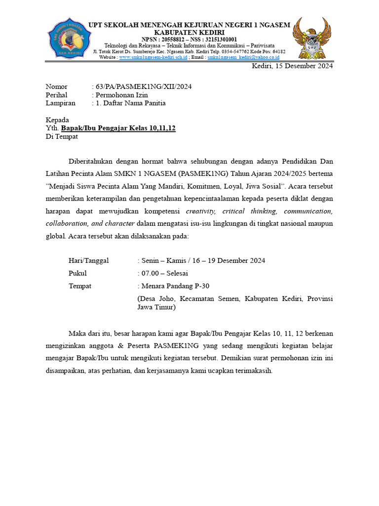 Surat Dispen Diklat Pasmek1ng | PDF
