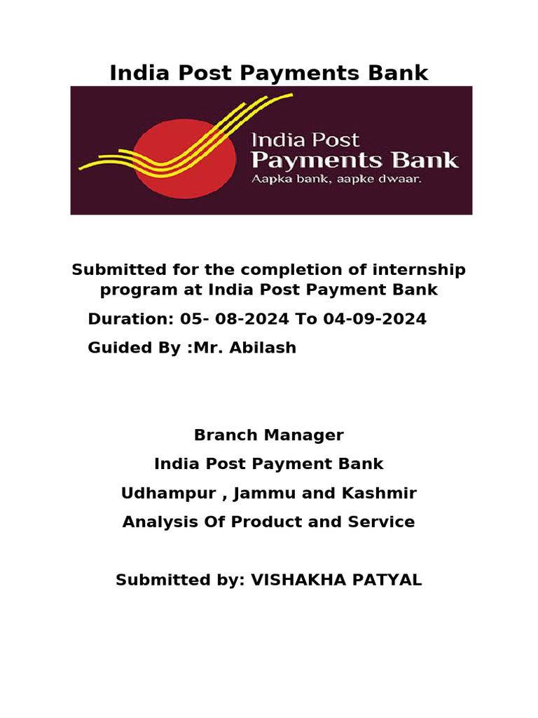 Internship Report: India Post Payments Bank | PDF