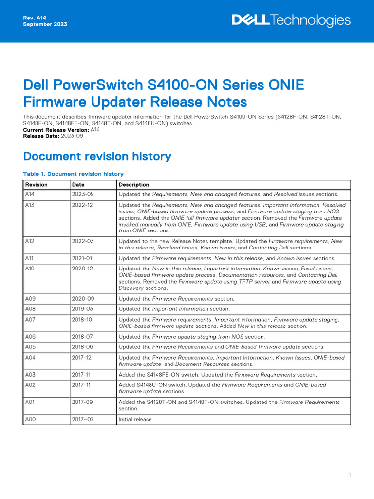 Dell PowerSwitch S4100-ON Firmware A14 Release | PDF | Booting | Bios