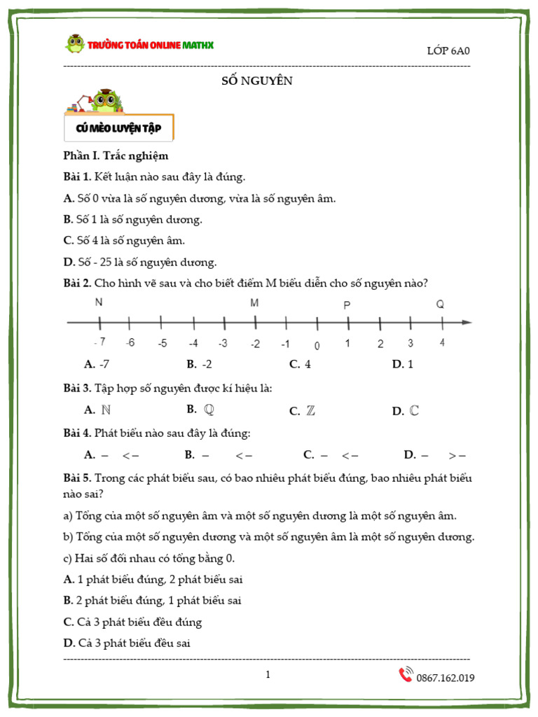 1MATHX_6A0_BUỔI 17_PHIẾU BTVN_SỐ NGUYÊN T1 | PDF