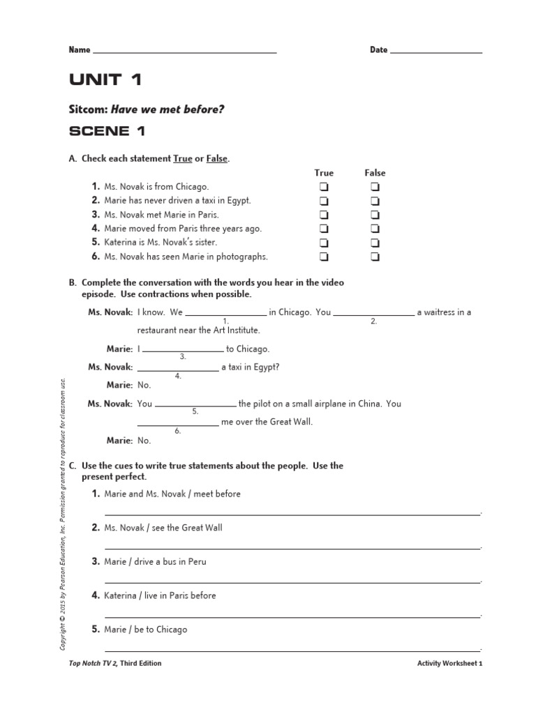TN2-UNIT_01_TV_Activity_Worksheets | PDF