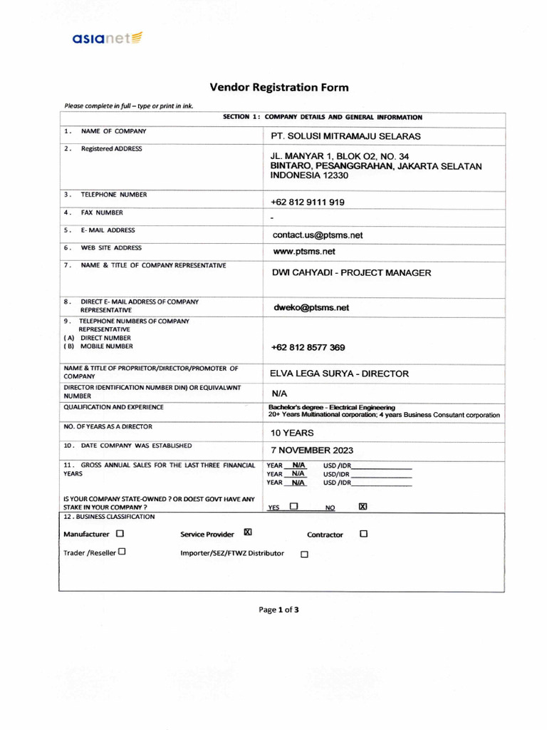 Vendor Registration Form - SMS | PDF