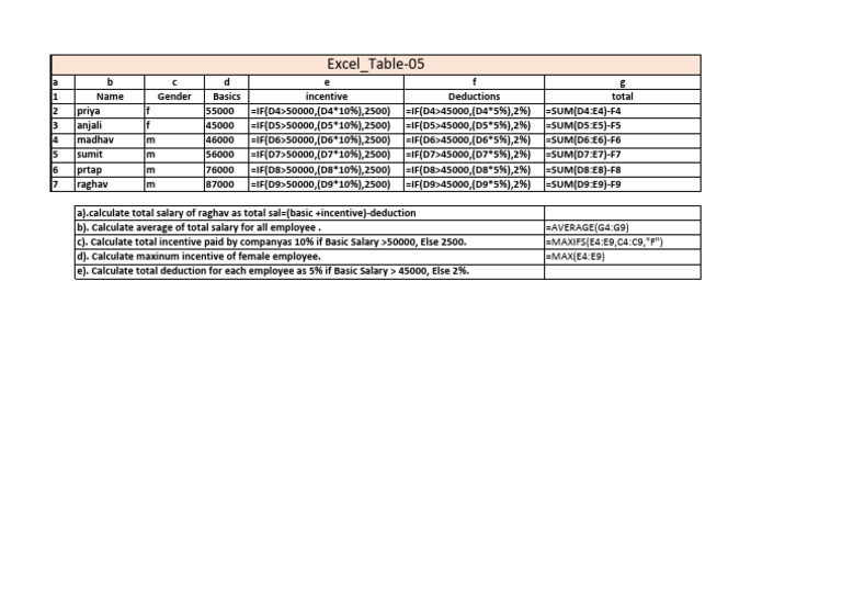 Excel Sheet 05 | PDF