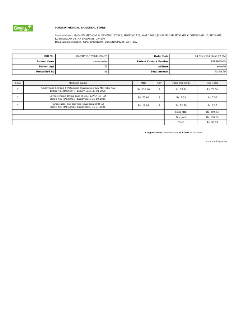 Madhav Medical Store Invoice Details | PDF | Pharmacy | Health Sciences