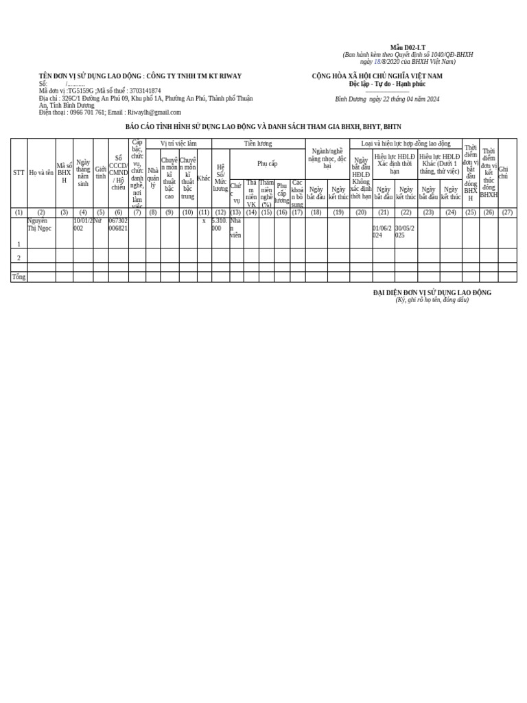 Mau D02 LT Theo QD 1040 | PDF