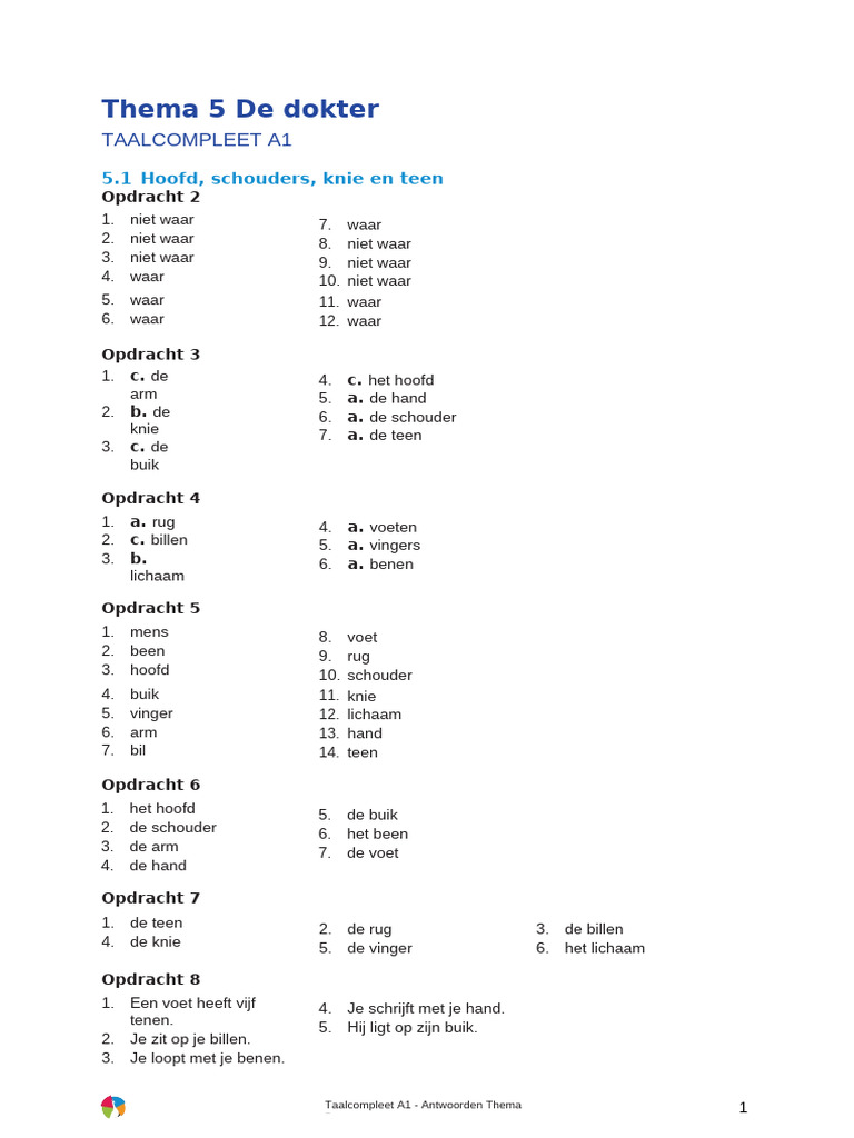 TaalCompleet A1 - Antwoorden Thema 5 - Def 2022 | PDF
