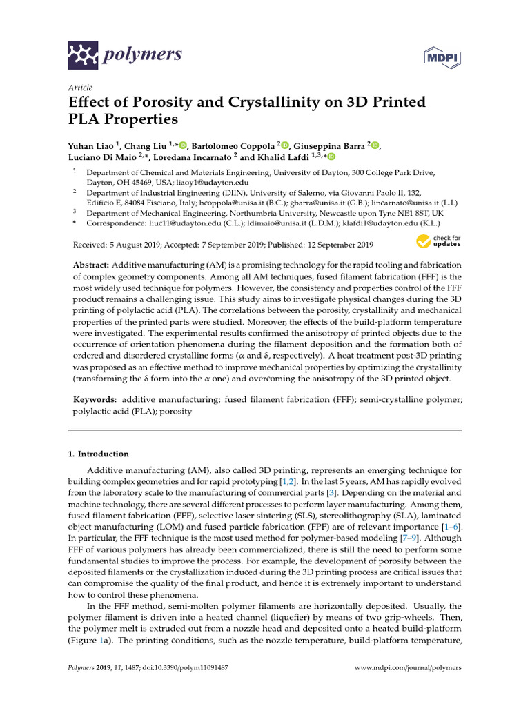 2019-Effect of Porosity and Crystallinity on 3D Printed PLA Properties | PDF | Young's Modulus ...