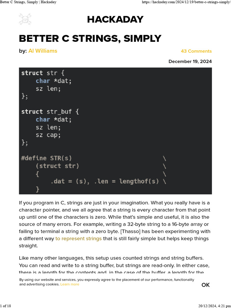 Better C Strings Simply Hackaday Pdf Integer Computer Science 