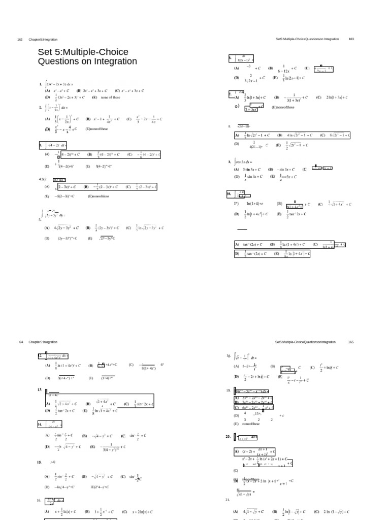 Multiple-Choice Questions on Integration | PDF | Mathematics