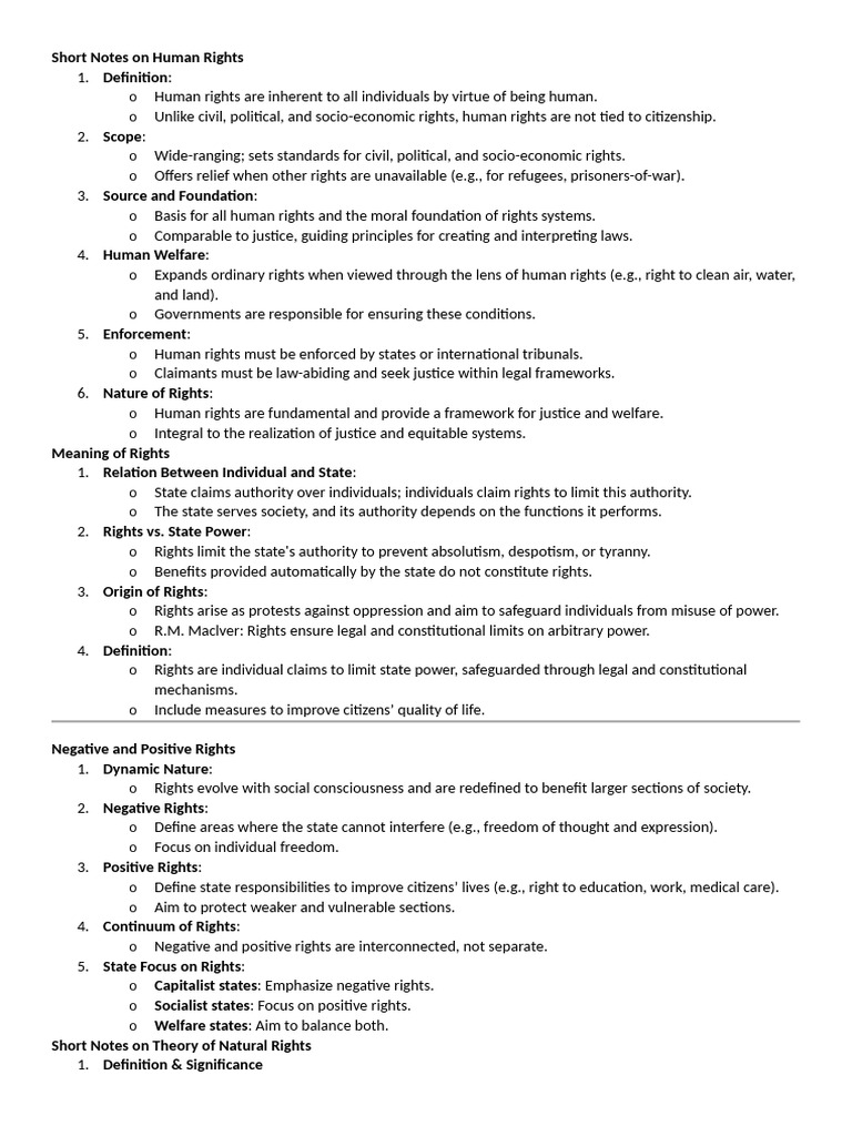 Short Notes On Human Rights | PDF | Marxism | Socialism