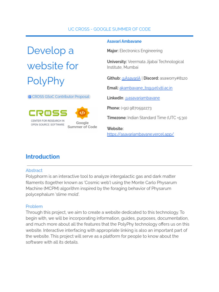 (PolyPhy) UC CROSS GSoC Contributor Proposal | PDF | Websites ...