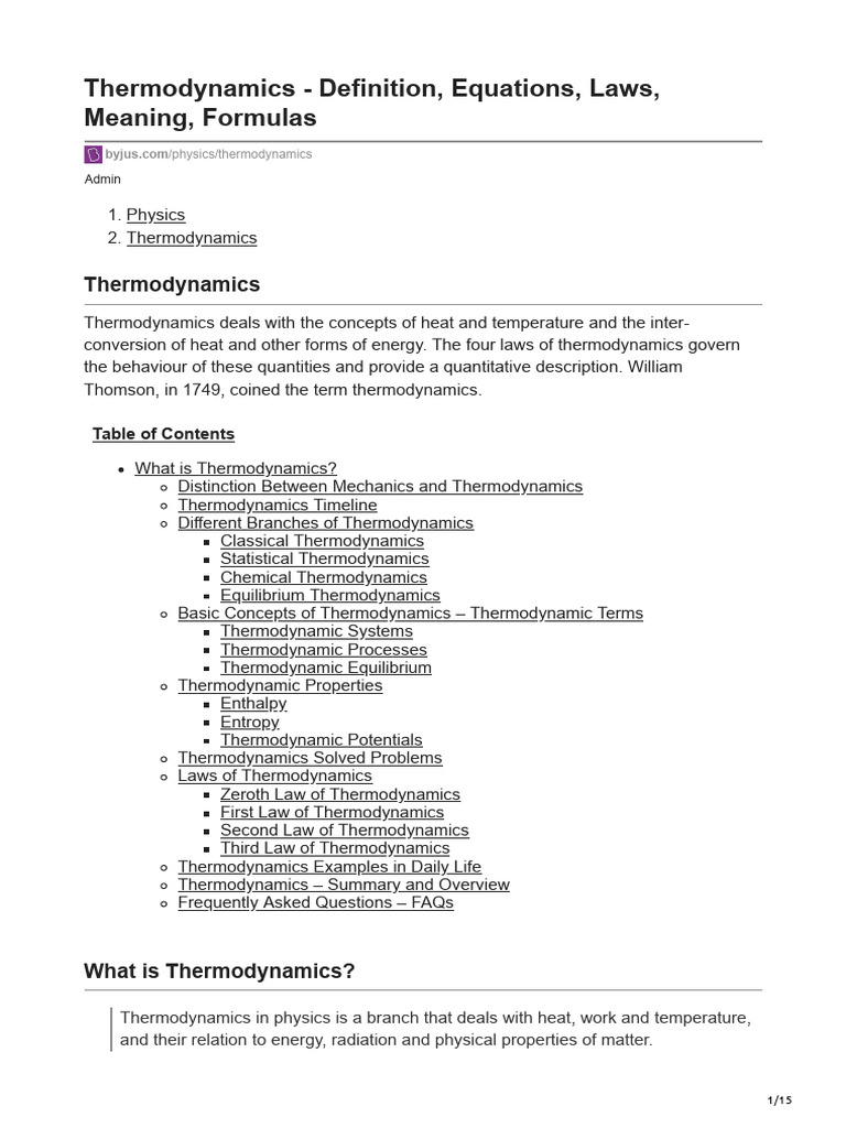 byjus.com-Thermodynamics - Definition Equations Laws Meaning Formulas | PDF | Thermodynamics | Heat