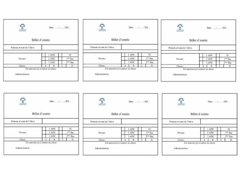 Billet d'Entrée | PDF