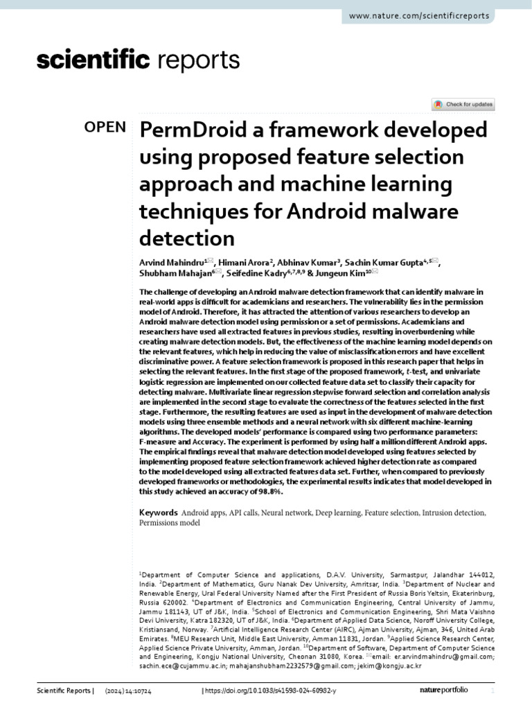 PermDroid - A framework for Android malware detection | PDF | Deep Learning | Artificial Neural ...