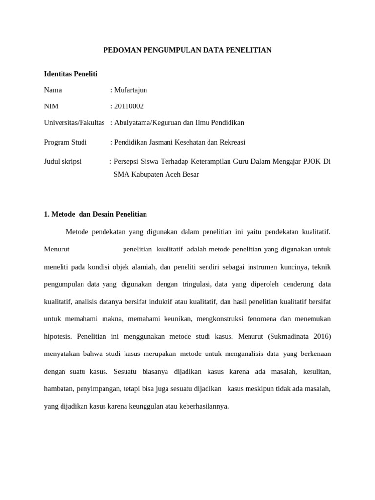 Pedoman Pengumpulan Data Penelitian Mufartajun Pdf