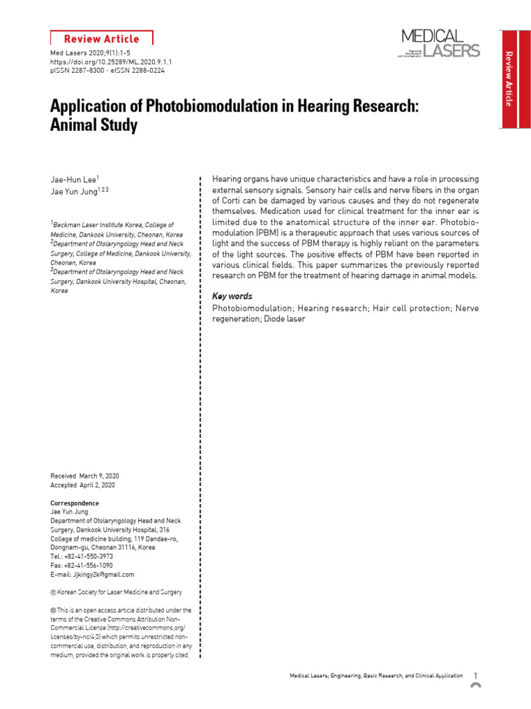 Application of Photobiomodulation in Hearing Research - Animal Study ...