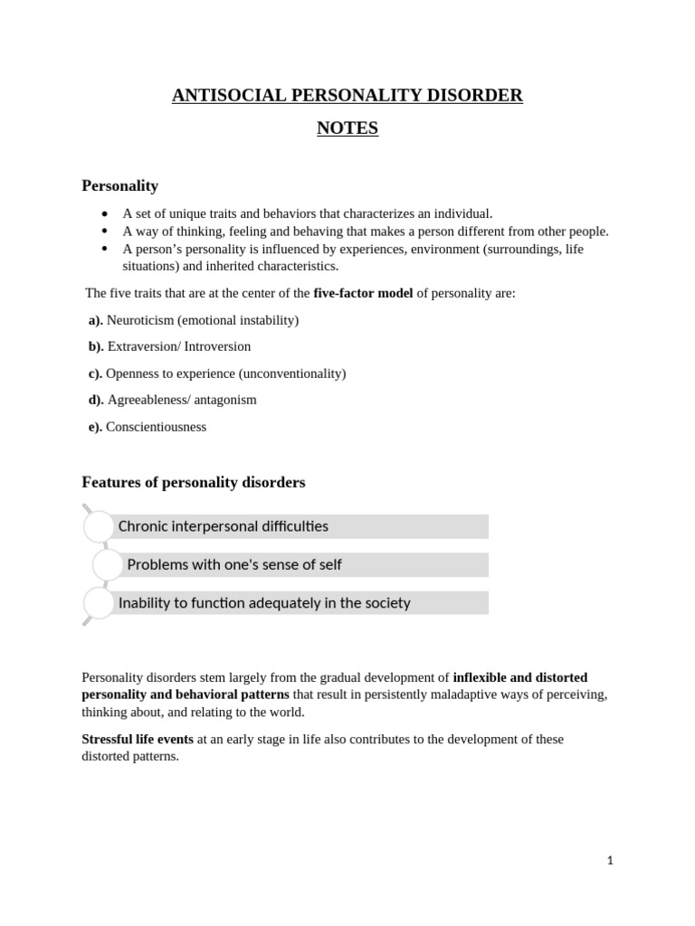 NOTES Antisocial Personality Disorder | PDF | Antisocial Personality ...