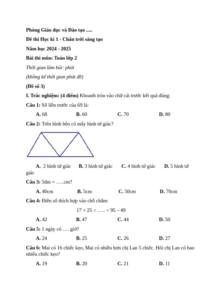 Luyện thi cuối HK1-Lớp 2 CTST - Đề 03 | PDF